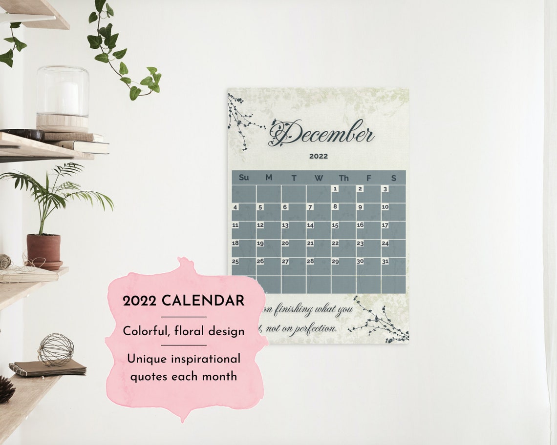 2022 Monthly Calendar Printable Colorful Floral Themes & Inspirational ...