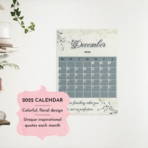 2022 Monthly Calendar Printable Colorful Floral Themes & Inspirational ...