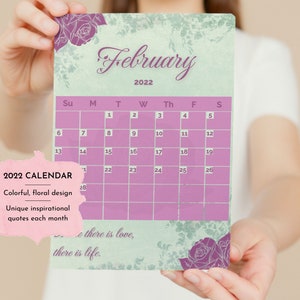 2022 Monthly Calendar Printable Colorful Floral Themes & Inspirational ...
