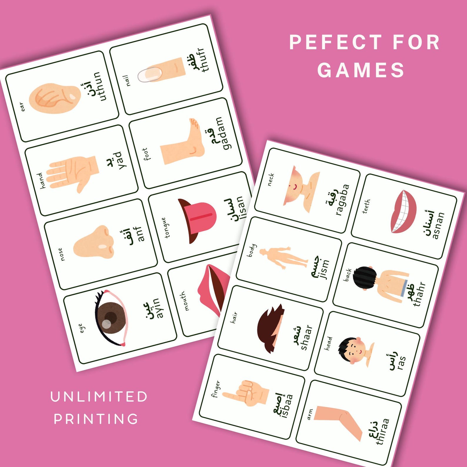 24 Arabic Body Parts Flashcards Pdf. Arabic Printables, Arabic ...