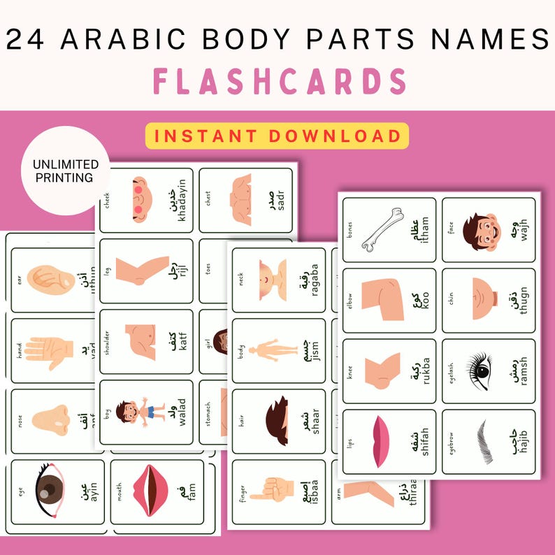 24 Arabic Body Parts Flashcards Pdf. Arabic Printables, Arabic ...