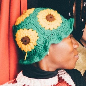 Sunflower Crochet Bucket Hat - Etsy