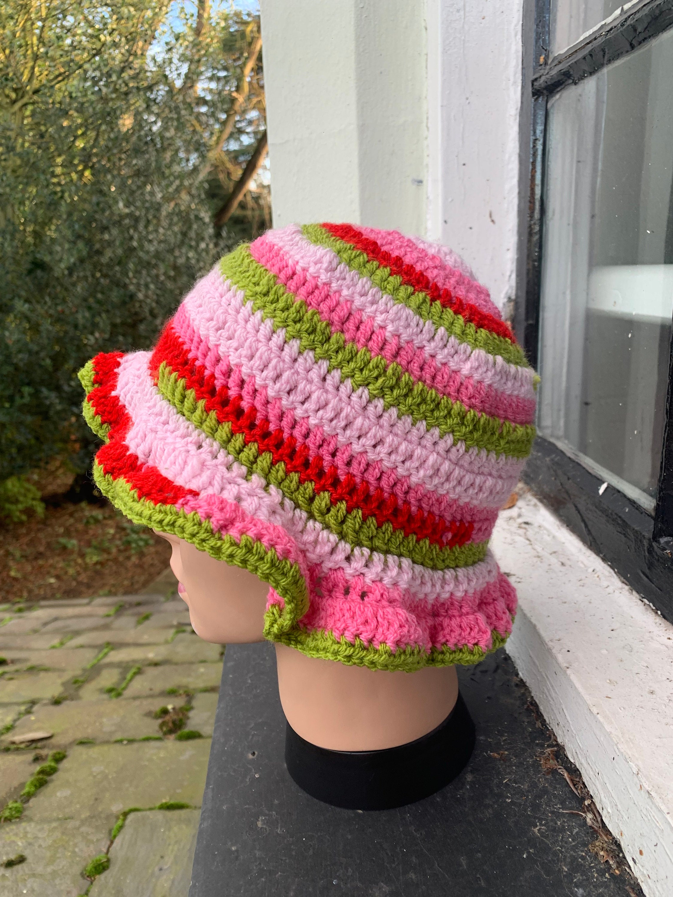 Stripy Lettuce Hem Crochet Bucket Hat - Etsy