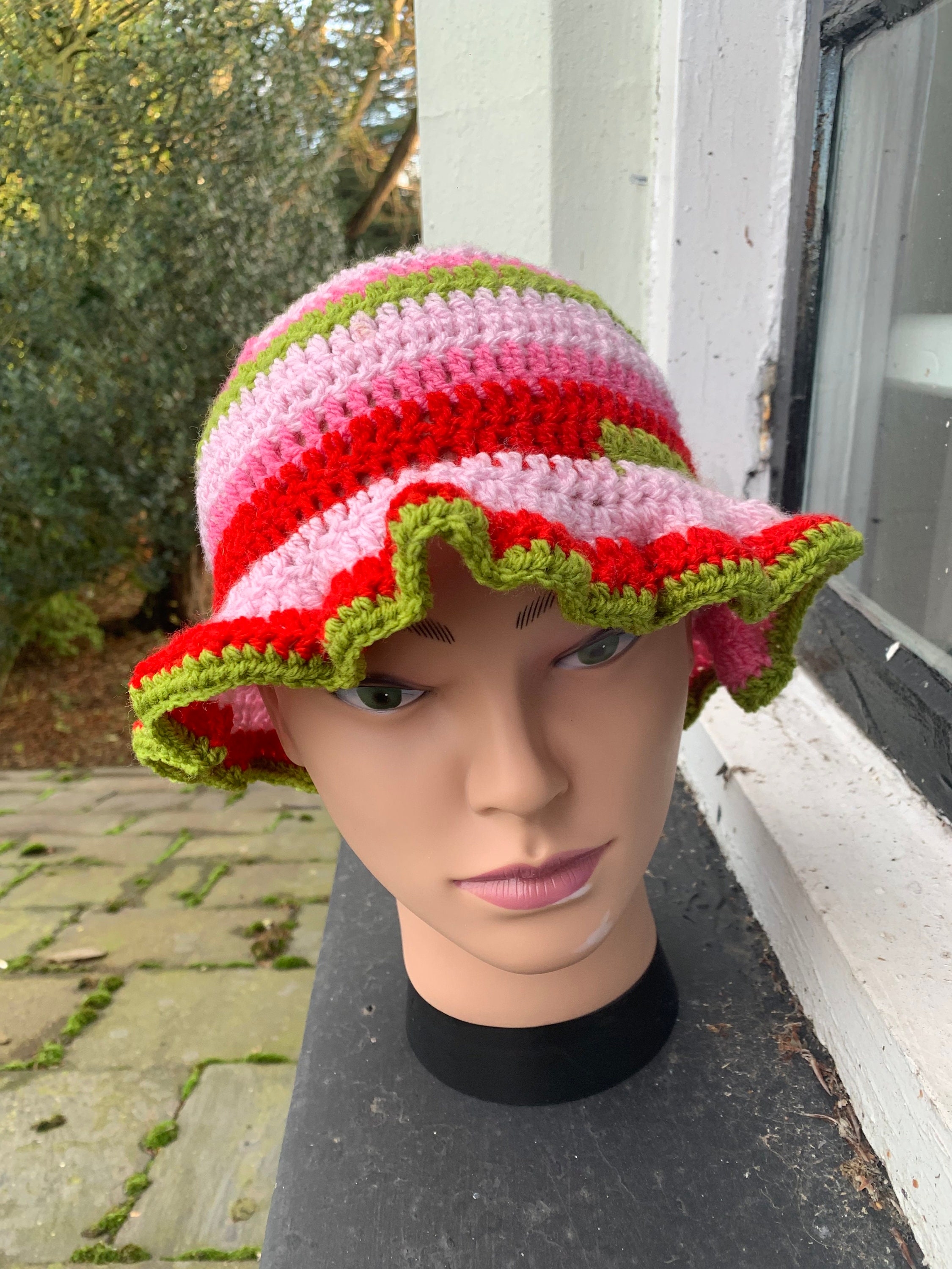 Stripy Lettuce Hem Crochet Bucket Hat - Etsy