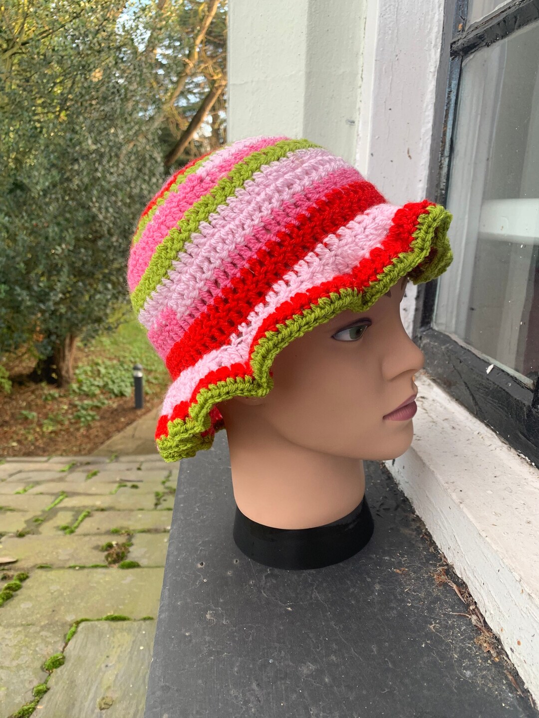 Stripy Lettuce Hem Crochet Bucket Hat - Etsy