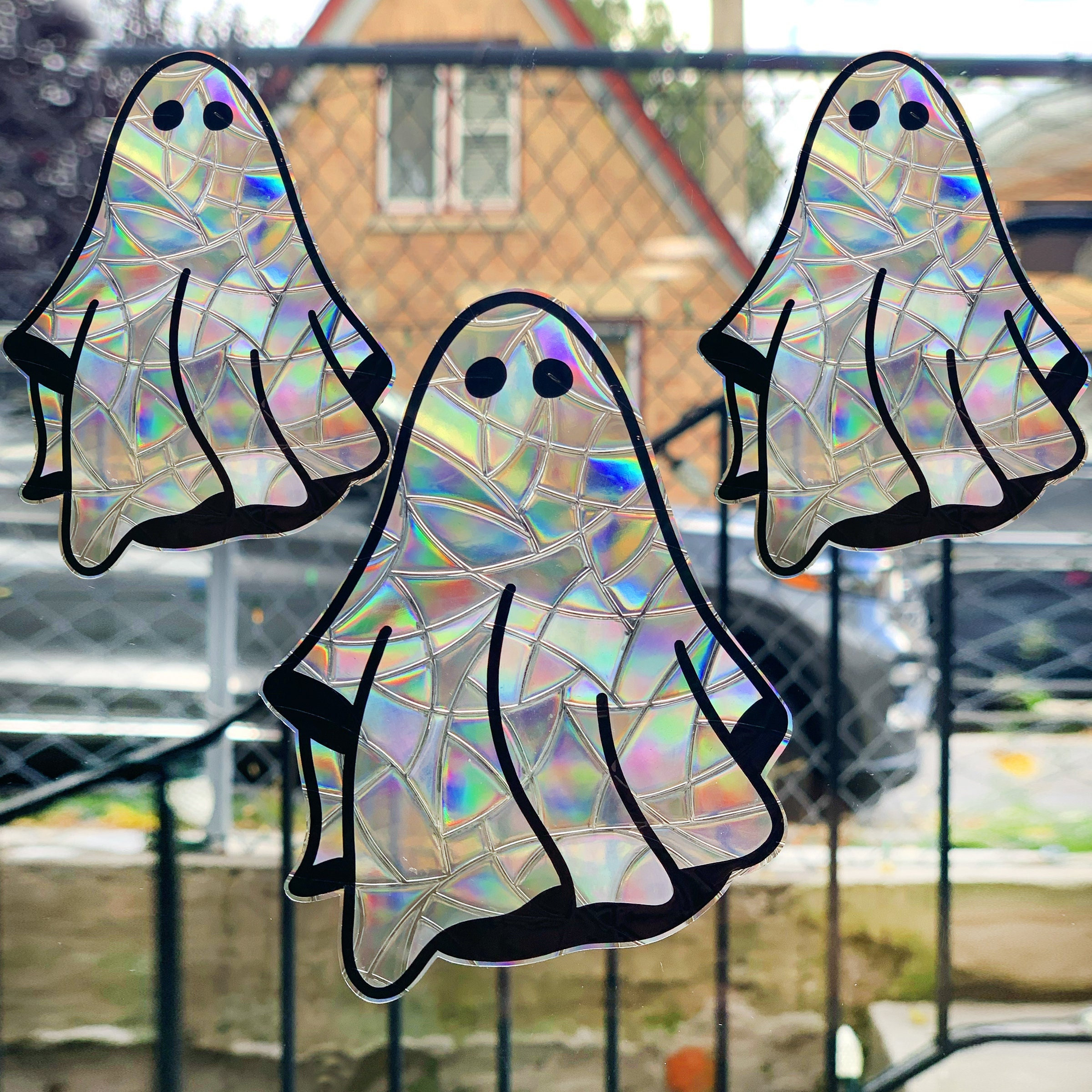 Set of 3 Ghost Window Cling Sun Catcher Removable Holographic Window ...