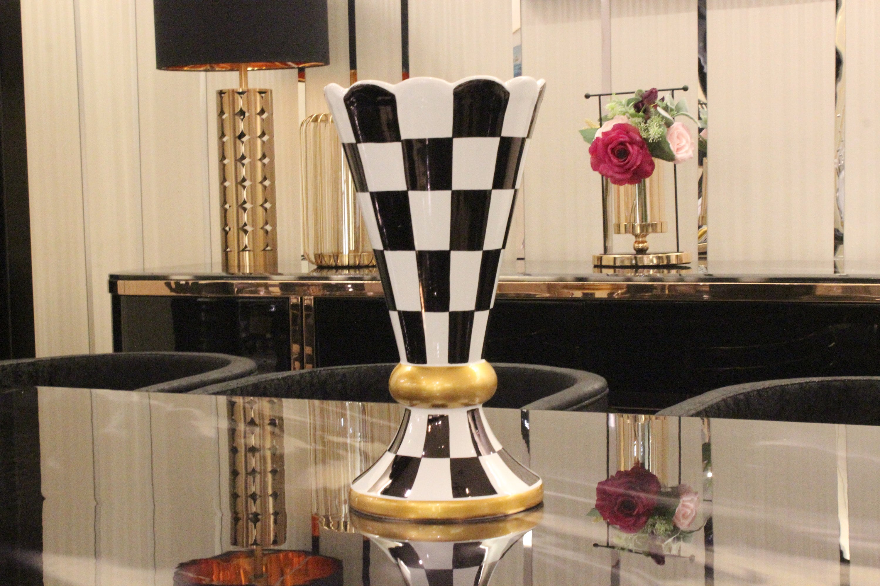 Check Pattern Vase Black and White Checkerboard Vase Triple - Etsy