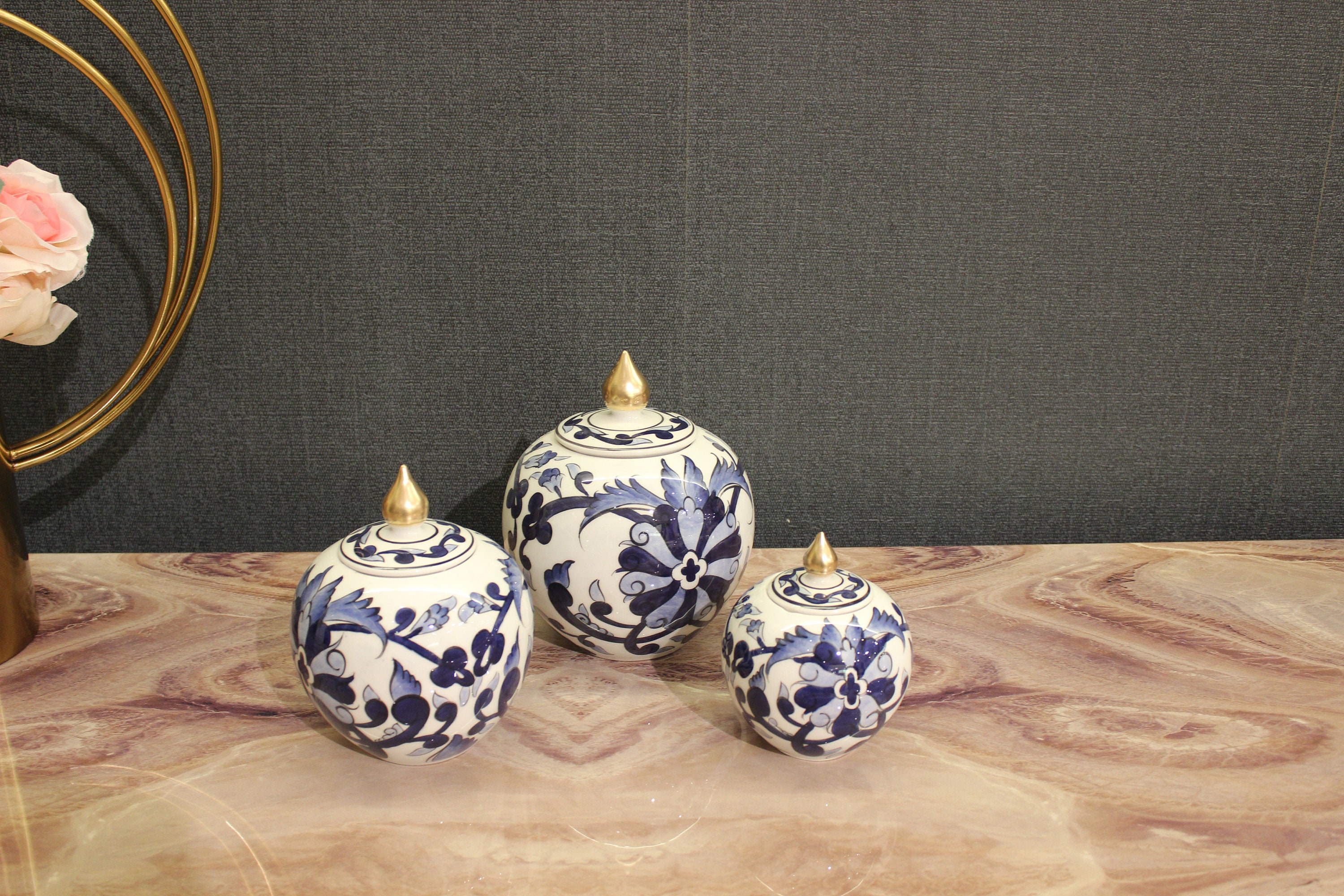 Blue Jar Vase, Triple Modern Vase, Handmade Ceramic Vase, Home Gift ...