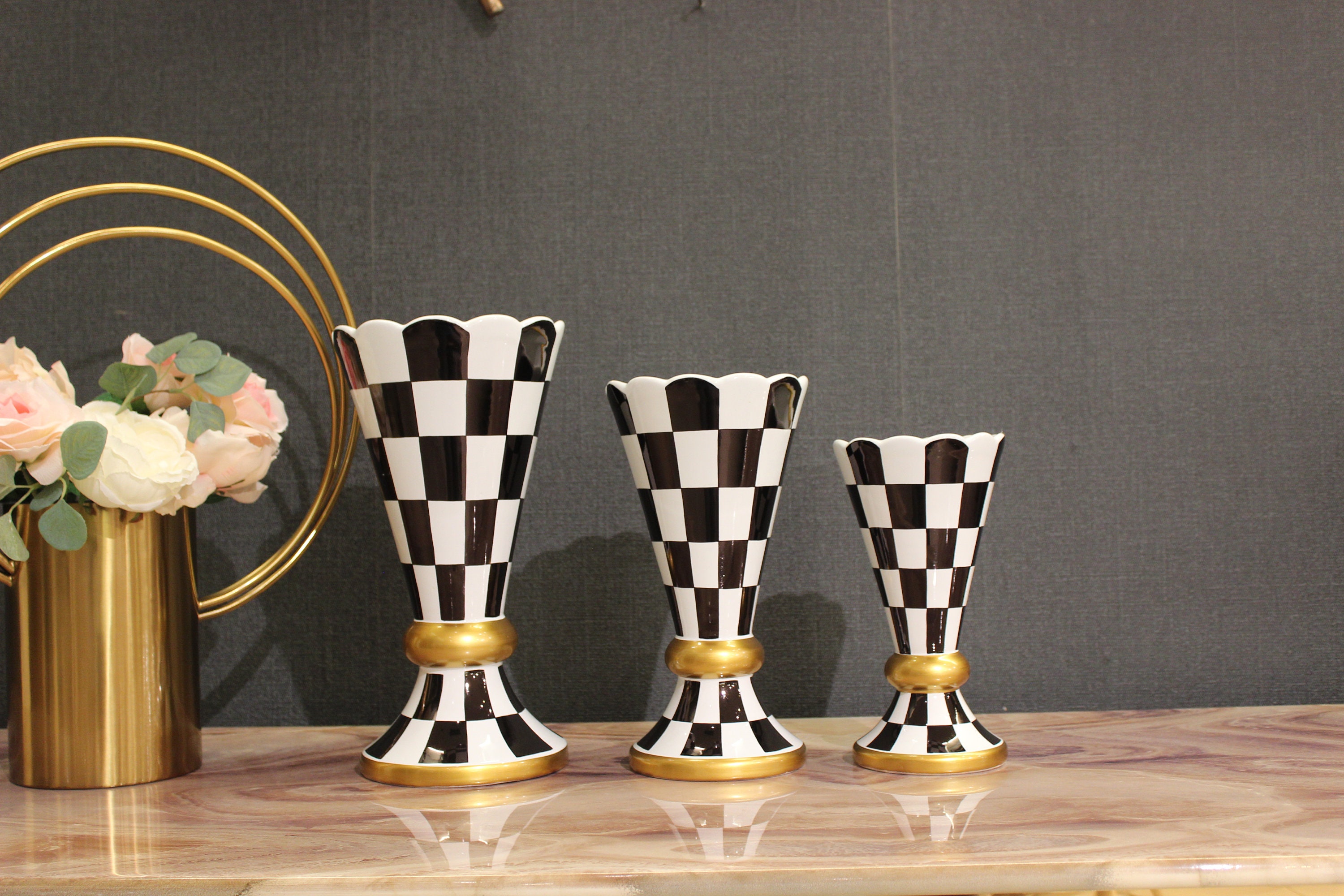 Check Pattern Vase Black and White Checkerboard Vase Triple - Etsy