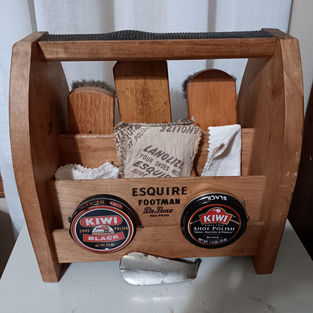 Vintage Esquire Deluxe Shoe Shine Kit, Wooden Box With Brushes, Rags ...