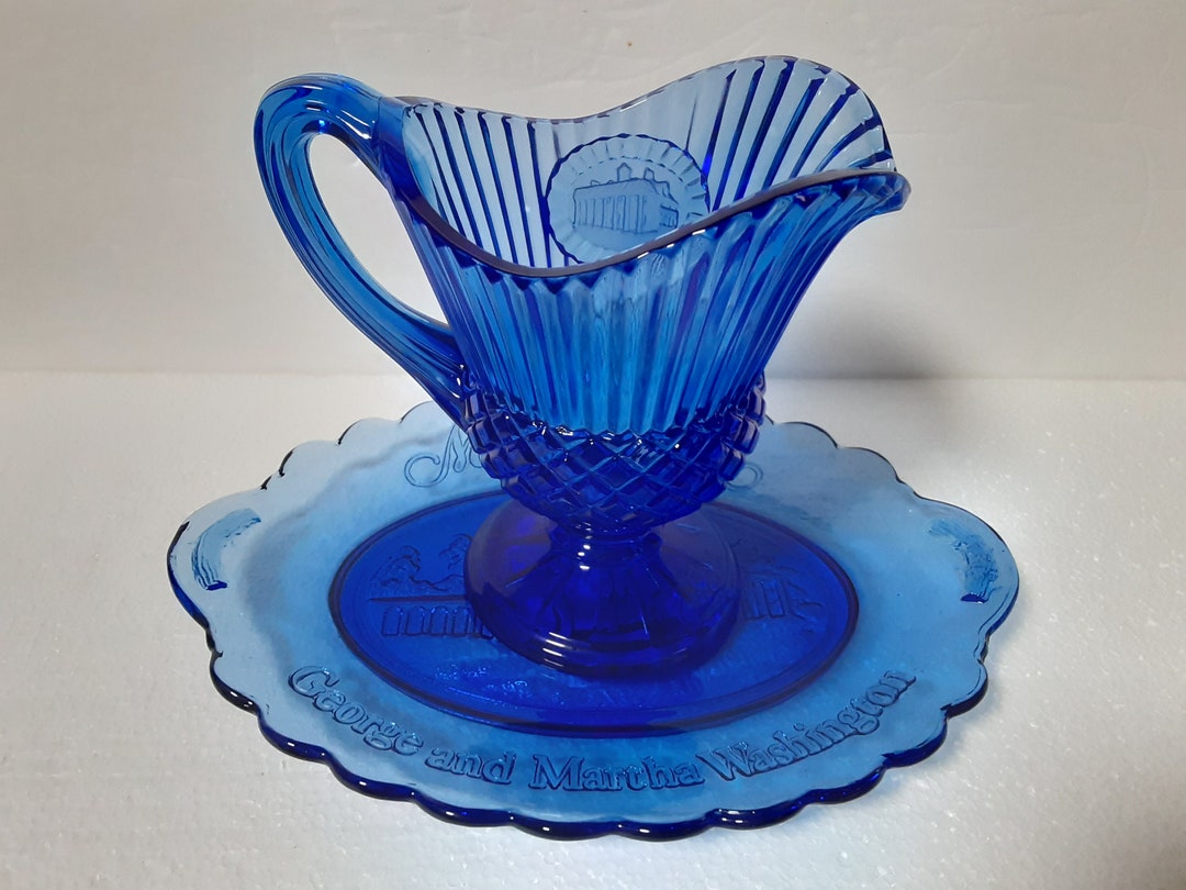 Avon Mt. Vernon Cobalt Blue Creamer and Relish Tray, Fostoria Glass ...