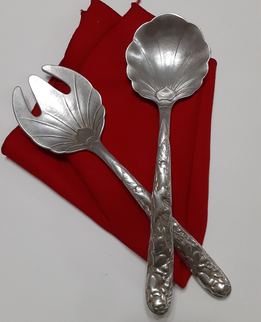 Arthur Court Serving Fork and Spoon, Hand Cast Aluminum Bunny Pattern ...