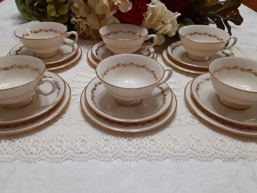 Lenox Golden Wreath 3 Pc Sets Tea Cup, Saucer, Dessert Plate, Ivory ...