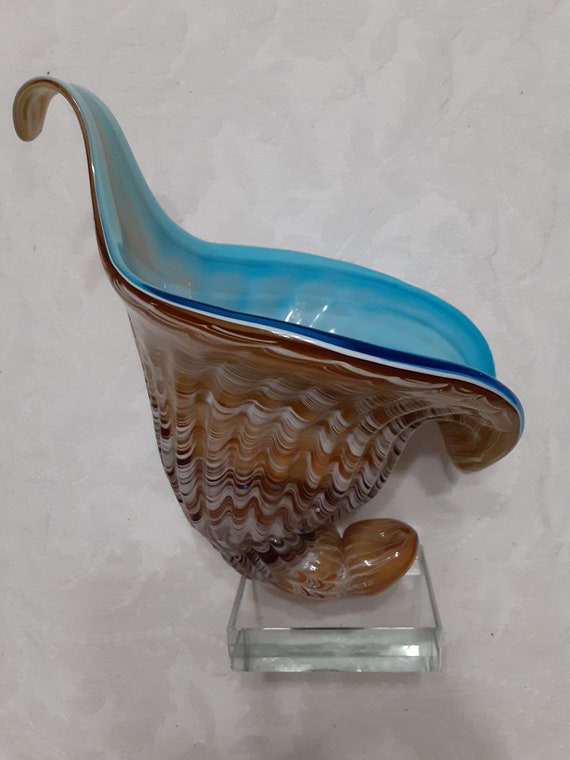 Hand Blown Art Glass Sea Shell On Crystal Stand Very Detailed Etsy