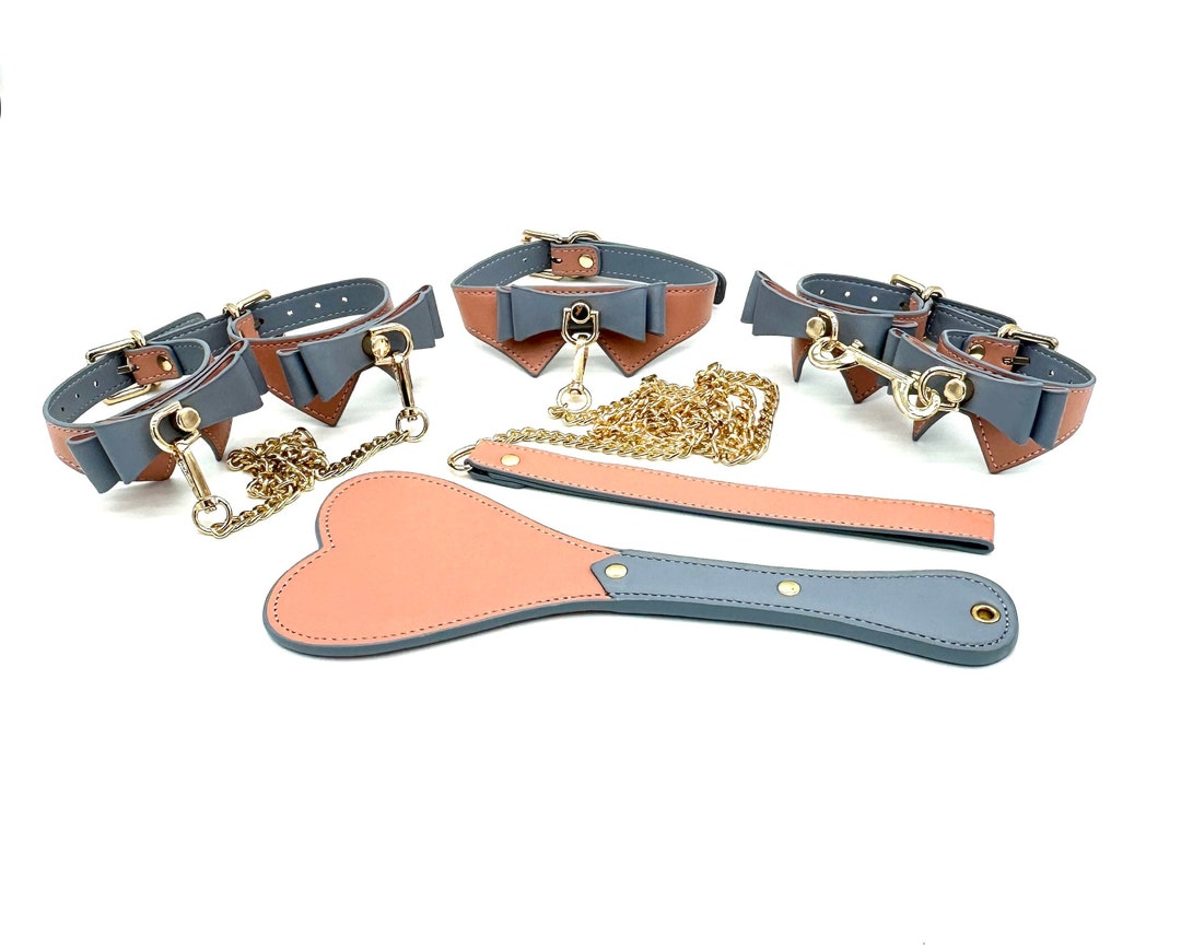 Cute Bow-tie Restraints Set, Vegan Leather Bondage Kit for Submissive ...