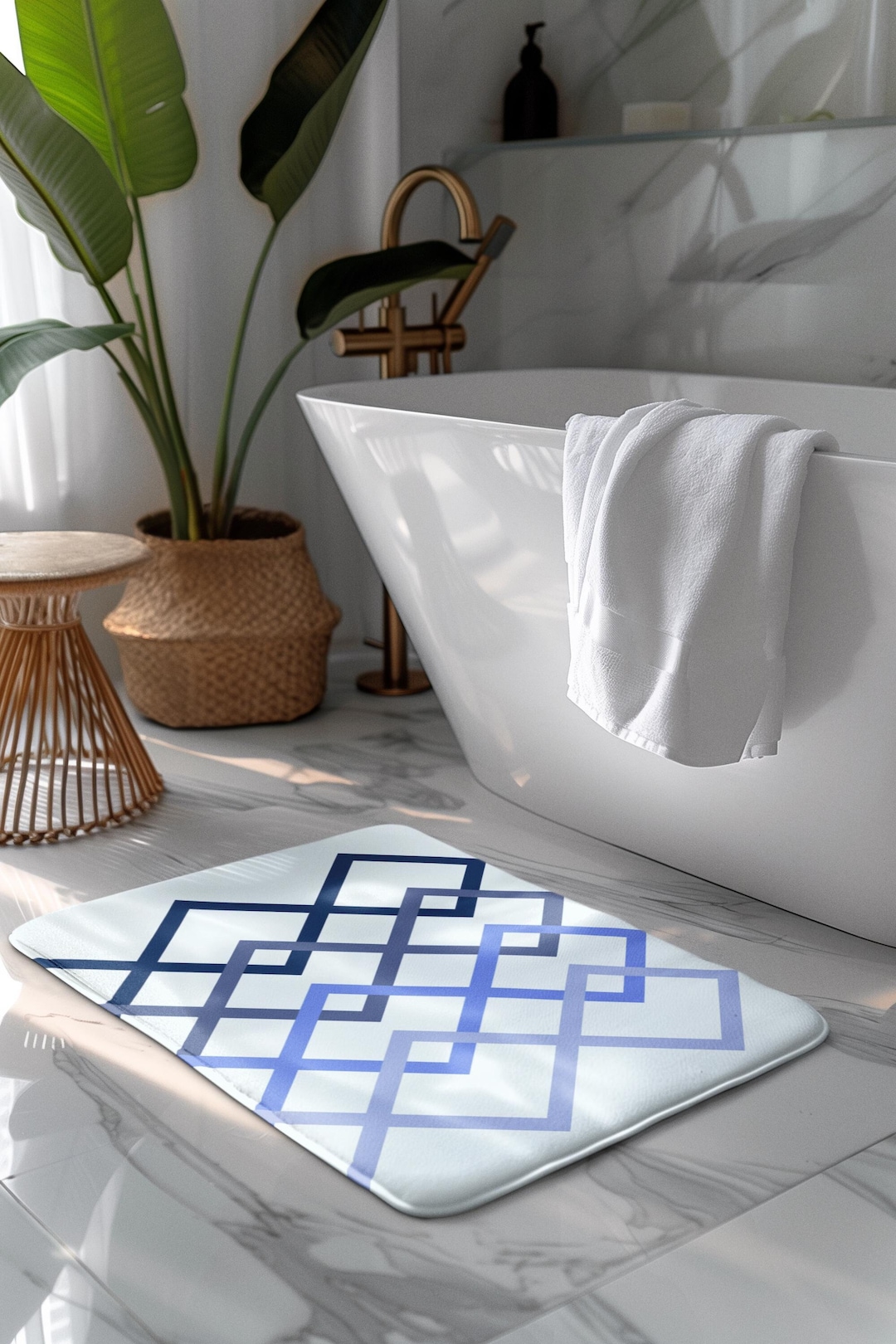 Indigo Blue Bath Mat, Contemporary Luxury Design Soft Bathroom Rug ...