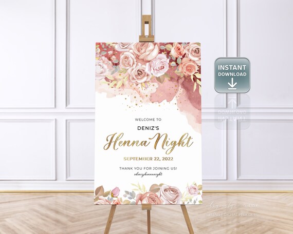Modern Henna Night Welcome Sign Templates DIY Unique Red - Etsy