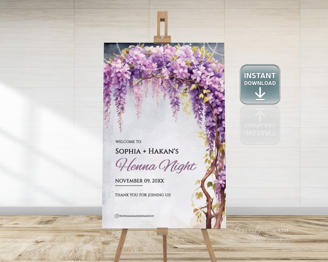 Wisteria Digital Welcome Sign Templates • Lilac Floral Editable ...