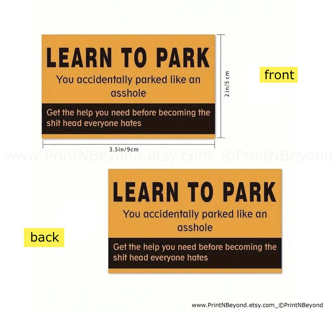 Learn to Park Parking Cards - Funny Passive Aggressive Parking Notes ...