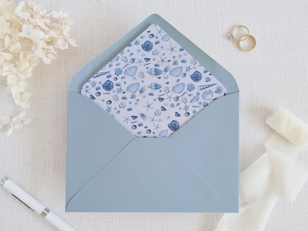 A7 Euro Flap Envelope With Liner - Nautical / Set of 10 Custom Envelope ...
