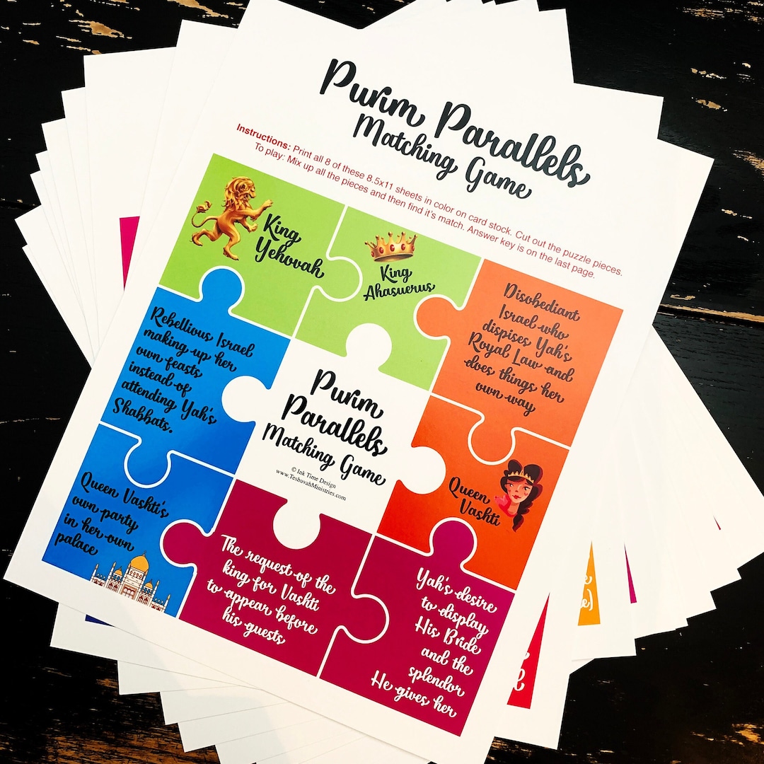 Purim Parrallels PDF Download Matching Puzzle Game | A Purim ...