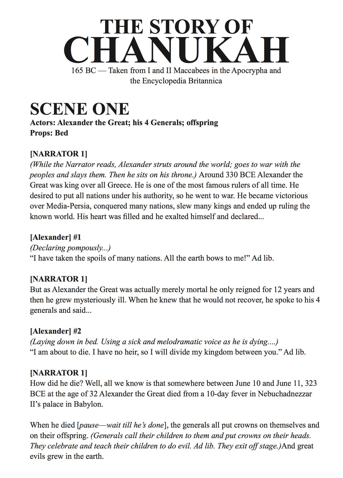 Hanukkah Maccabees Improv Play Script, Printable Melodrama (PDF) - Etsy