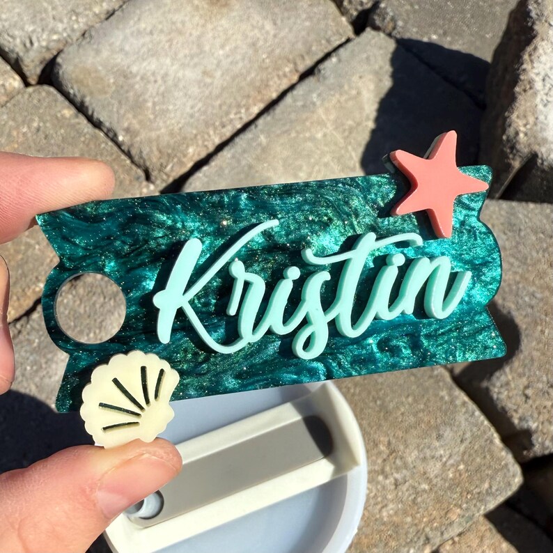 Beach Stanley Tumbler Topper: Ocean Seashell Starfish Name Plate - Etsy
