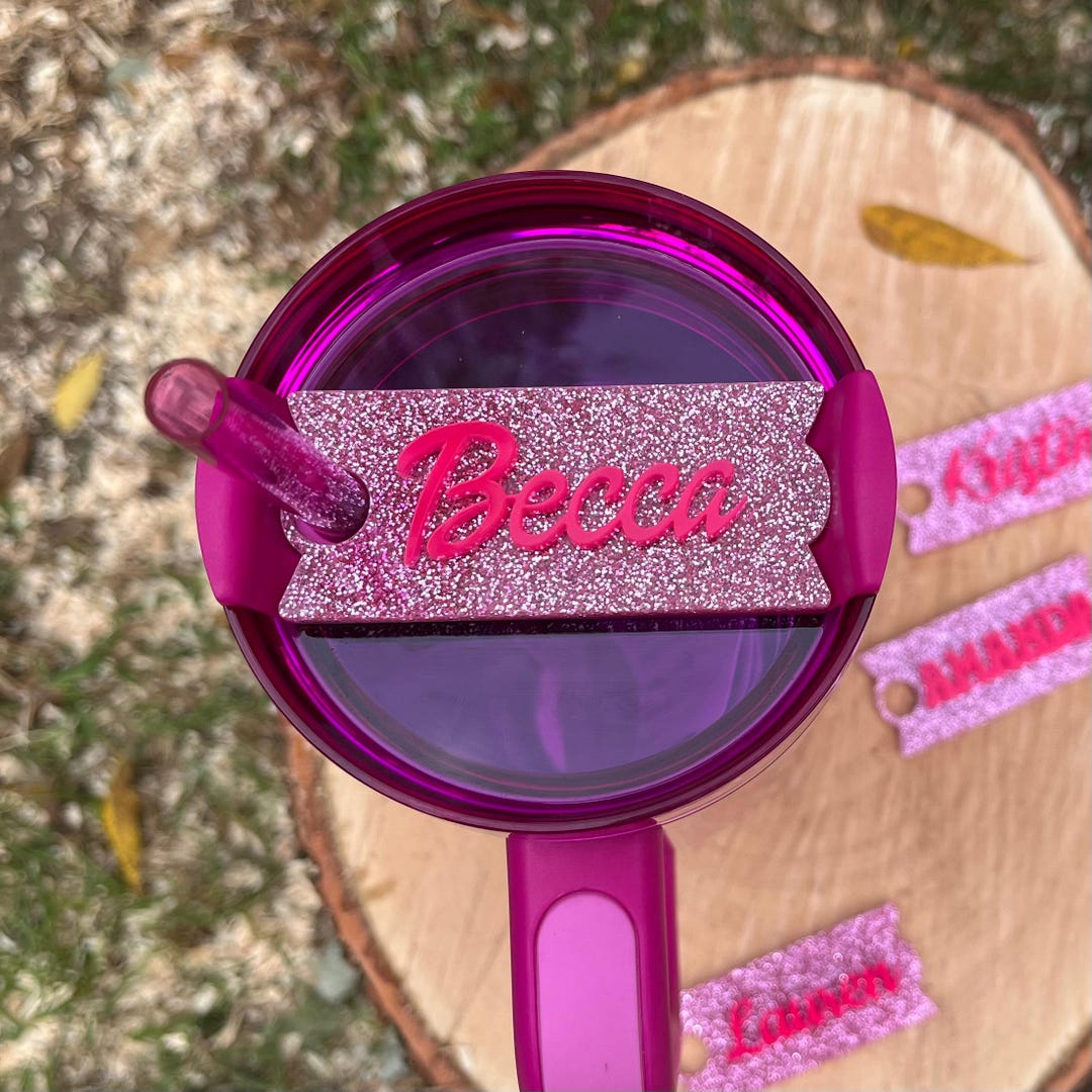 Hot PINK Icon Name on PINK Glitter Tumbler Name Plate for Stanley ...