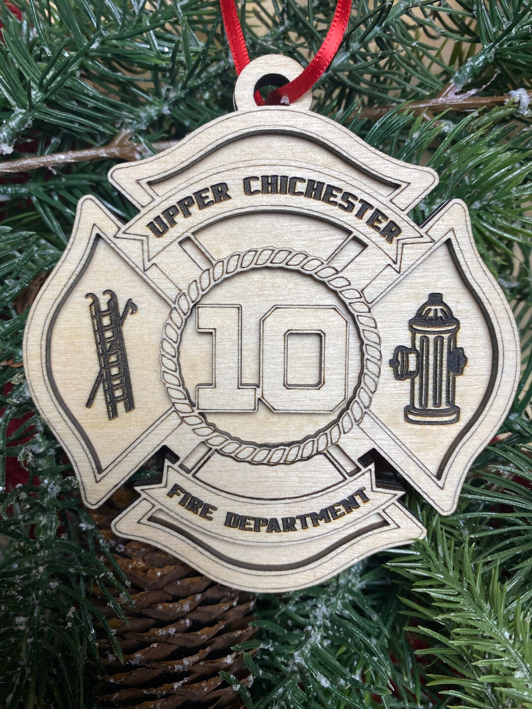 Wooden Fire Department Ornament | Christmas Ornament | Firefighter Gift ...