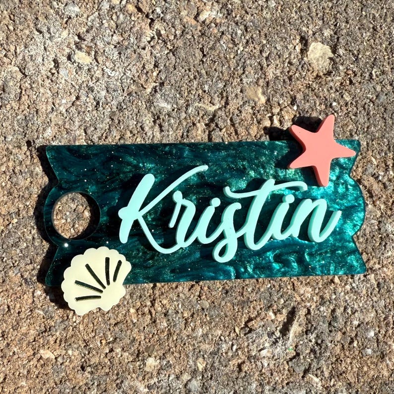 Beach Stanley Tumbler Topper: Ocean Seashell Starfish Name Plate - Etsy