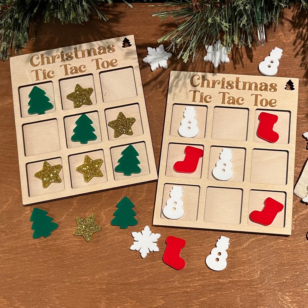 Wooden Christmas Tic Tac Toe Board | Stocking Stuffer | Happy Holidays ...