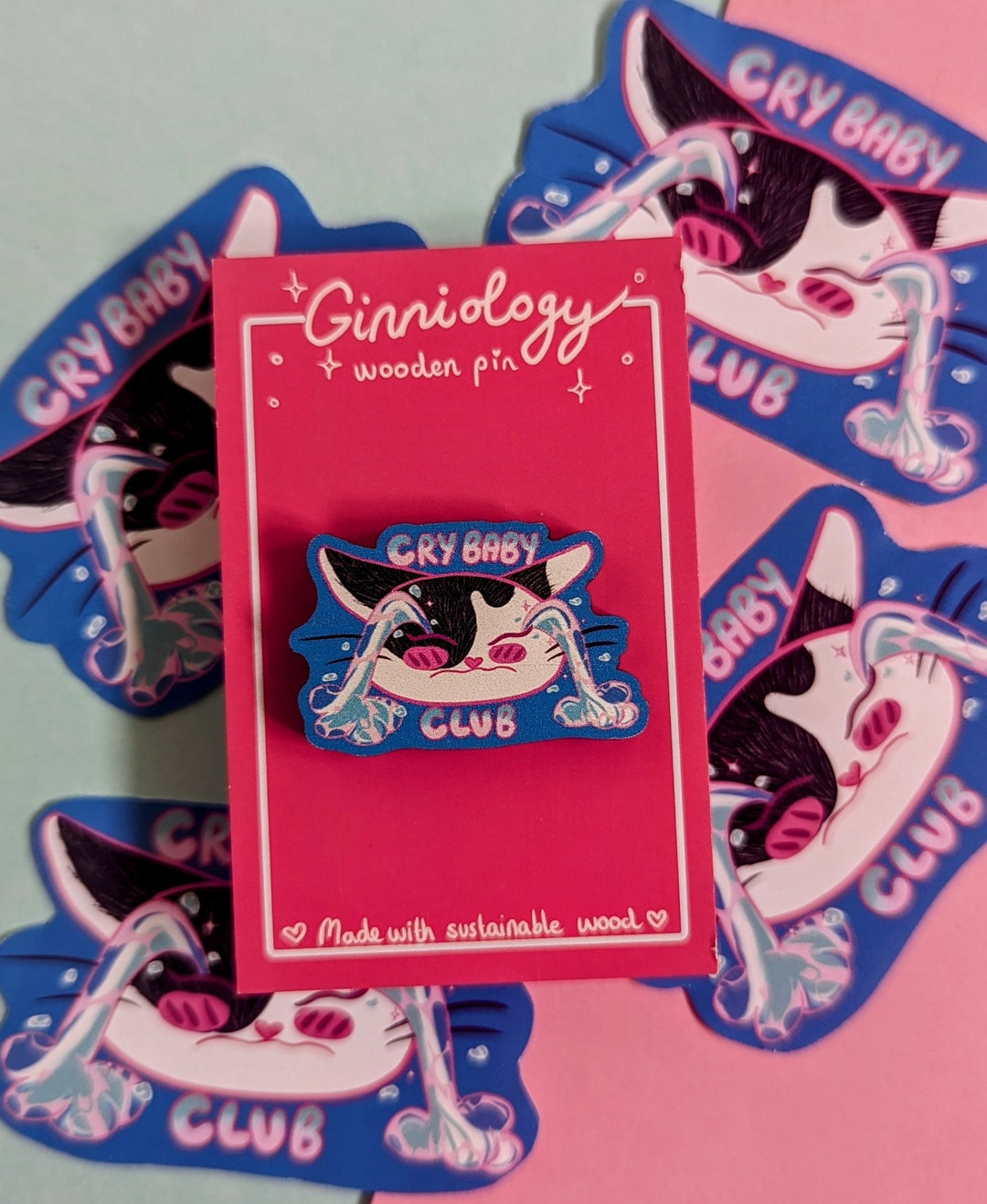 Cry Baby Club Cat Wooden Pin - Etsy
