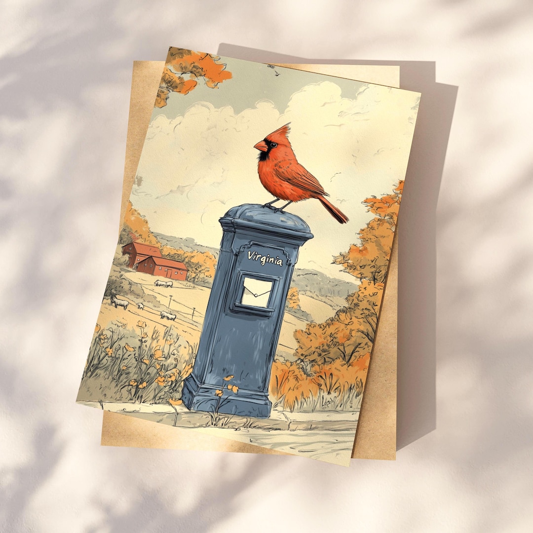 Virginia Cardinal Postcard, Cardinal Delivery, Red Cardinal Bird Art ...