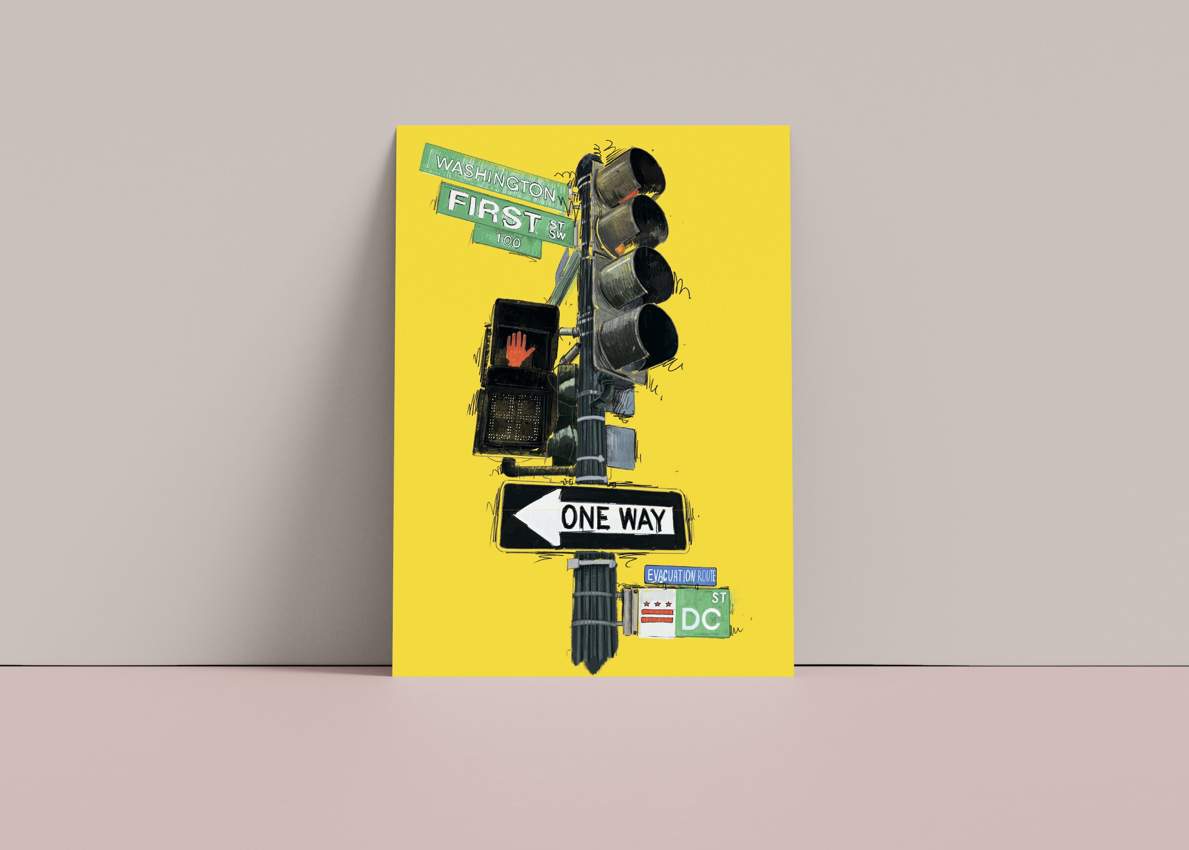 Washington DC Postcard / Traffic Lights & DC Street Signs - Etsy