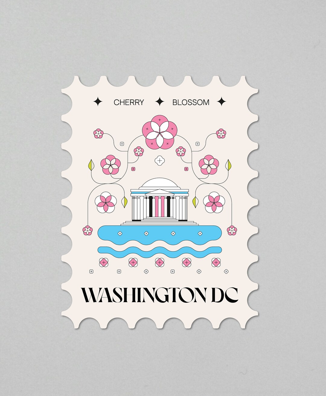 Washington DC Sticker: Cherry Blossom and Jefferson Memorial, DC Sakura ...