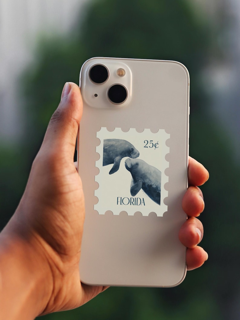 Florida Sticker: Manatee Couple Stamp, Waterproof Vinyl Decal - Etsy