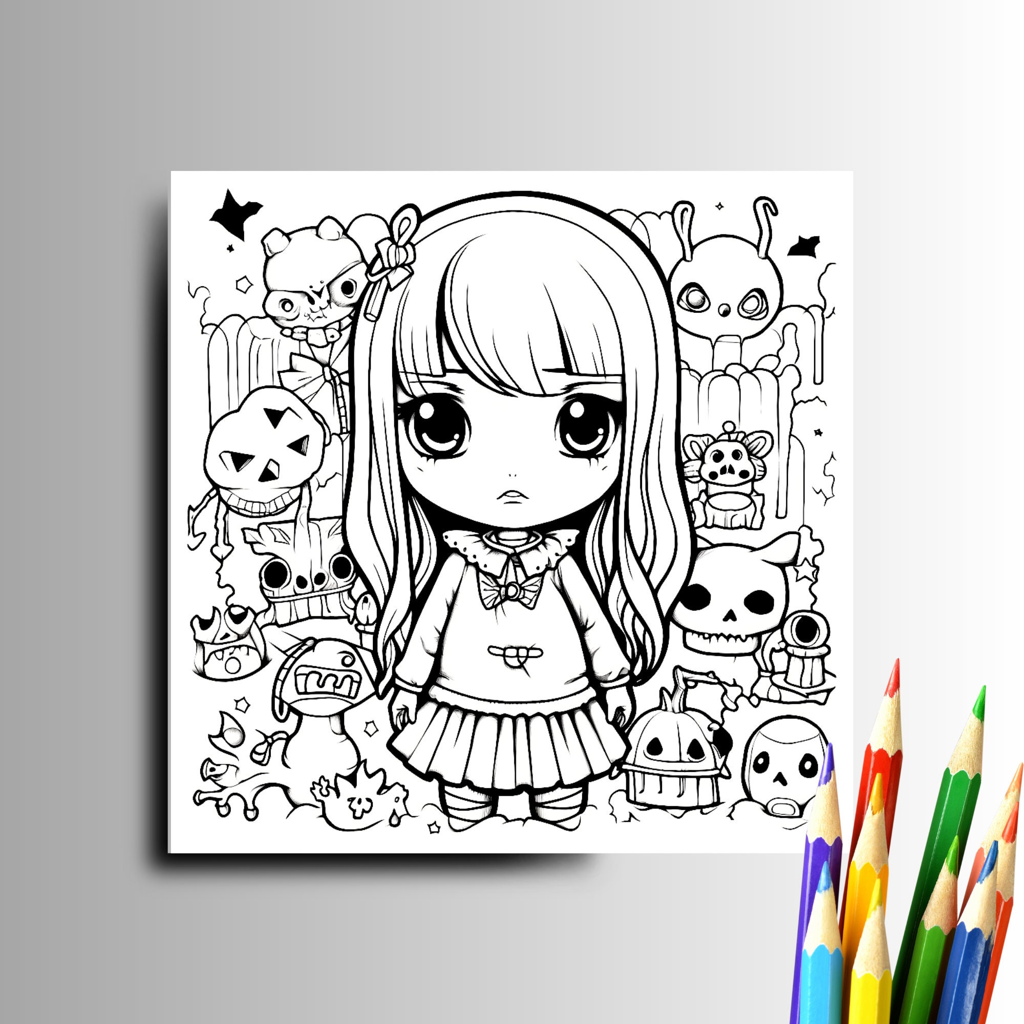 Creepy Kawaii Coloring Pages Spooky Coloring Pages Creepy Prints ...