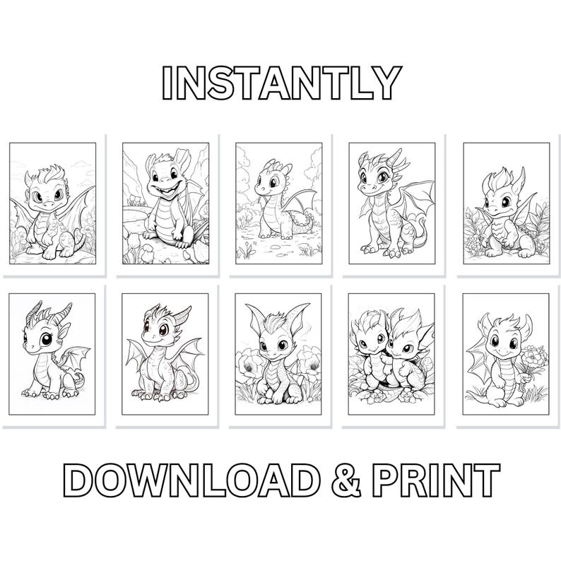 Baby Dragon Coloring Pages: Fantasy Art for Kids (PDF) - Etsy