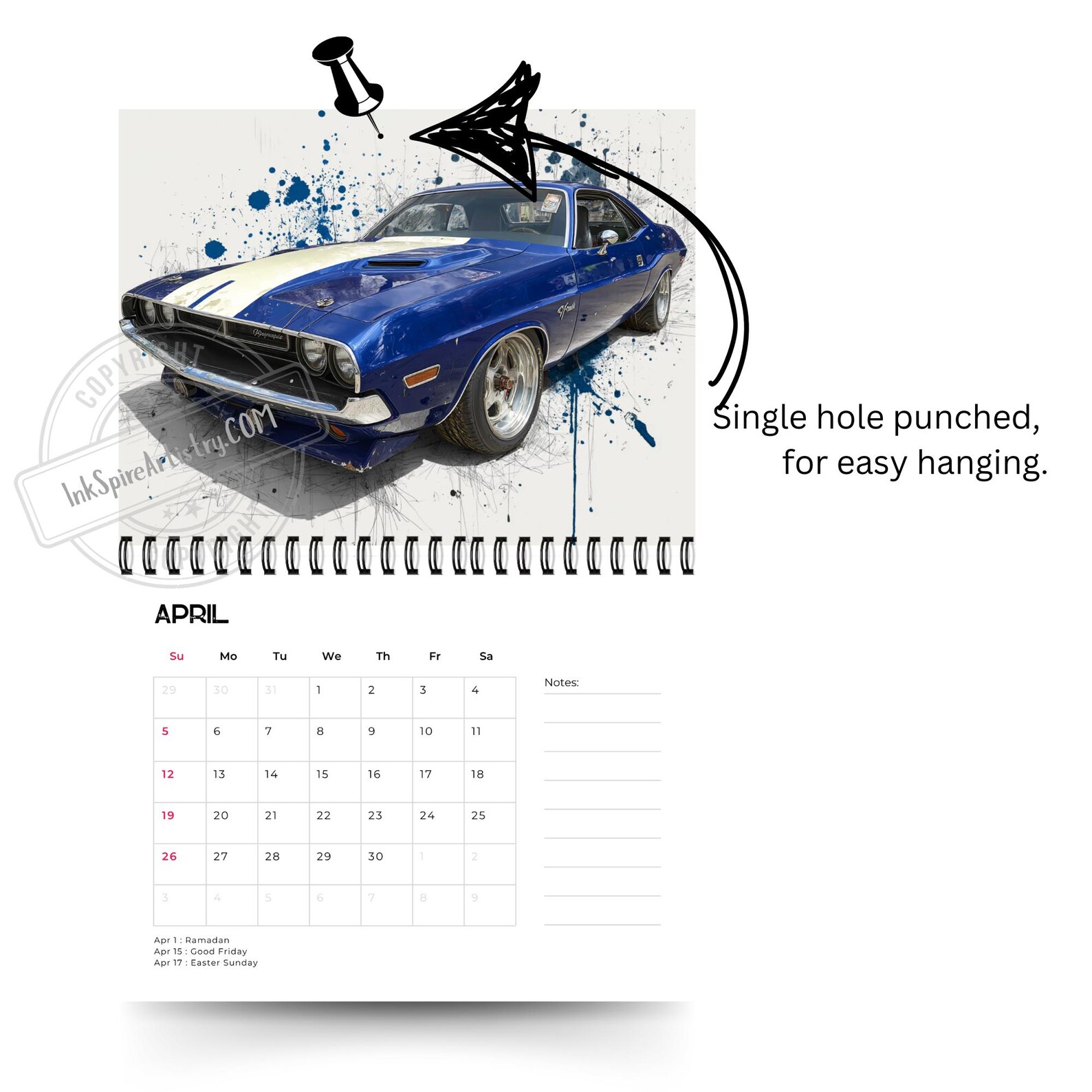 2026 Sportscars Calendar: Vintage Car Illustrations, 12 Month Wall ...