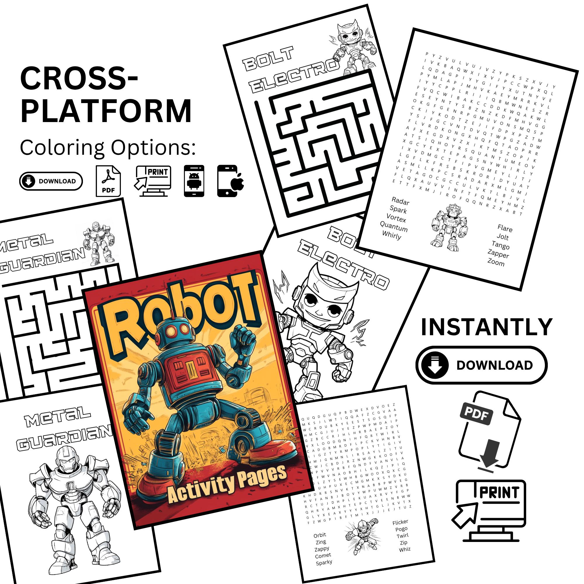 Kids Robot Activity Pages: 40 Bold Coloring Pages, Word Search & Maze ...