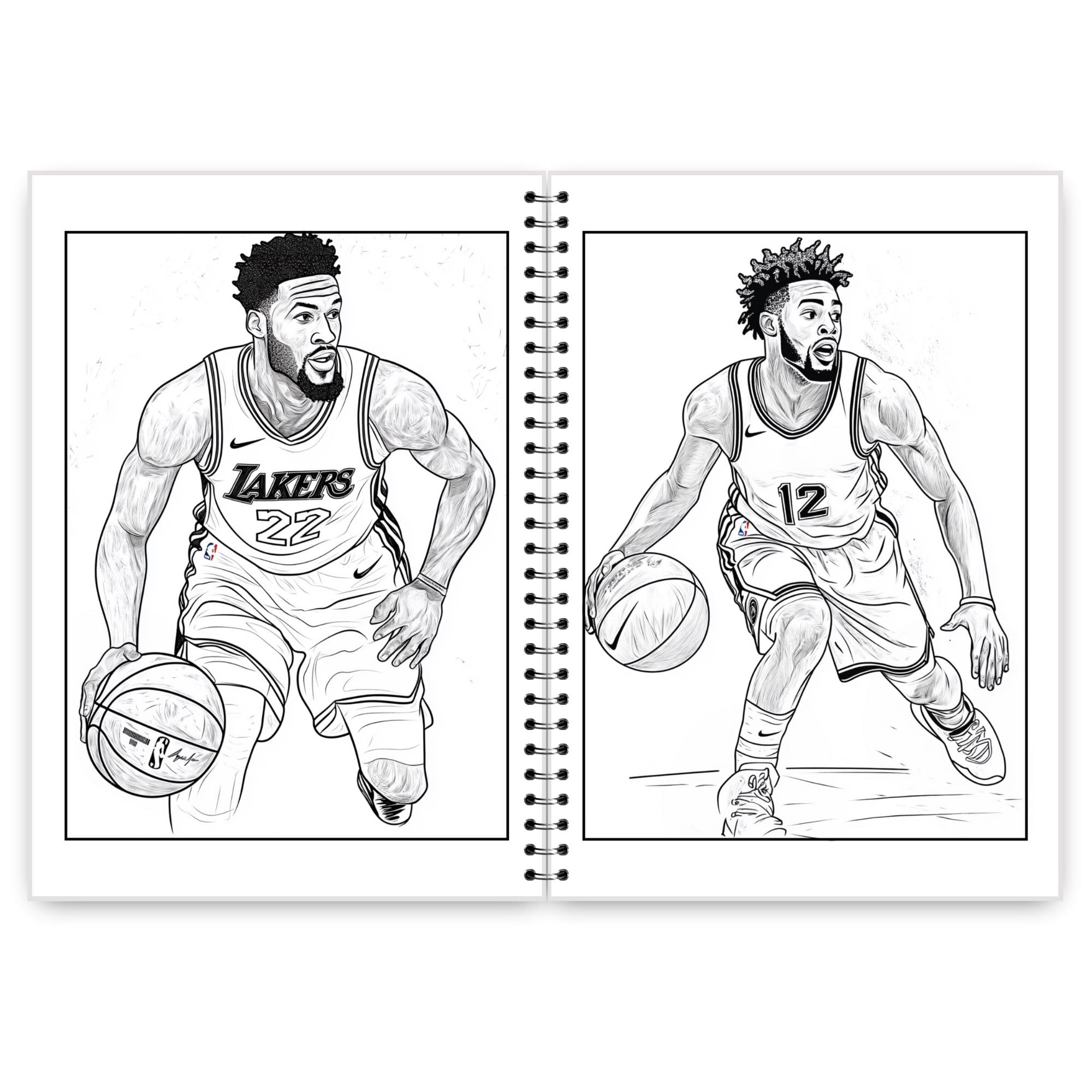Basketball Coloring Book: 50 Nba-inspired Slam Dunk Grayscale Coloring ...