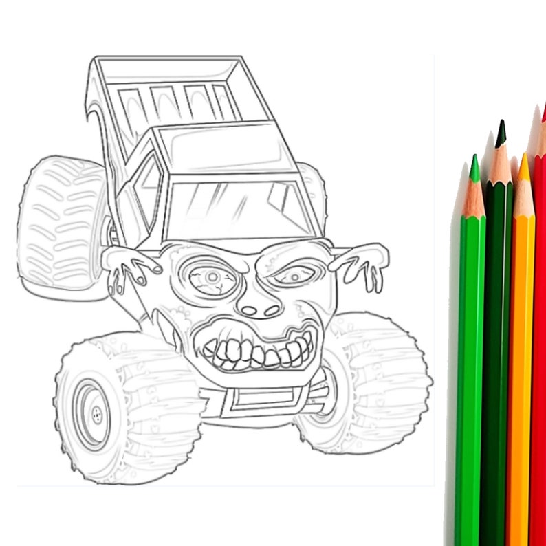 Monster Truck Coloring Pages Truck Coloring Page Cars - Etsy