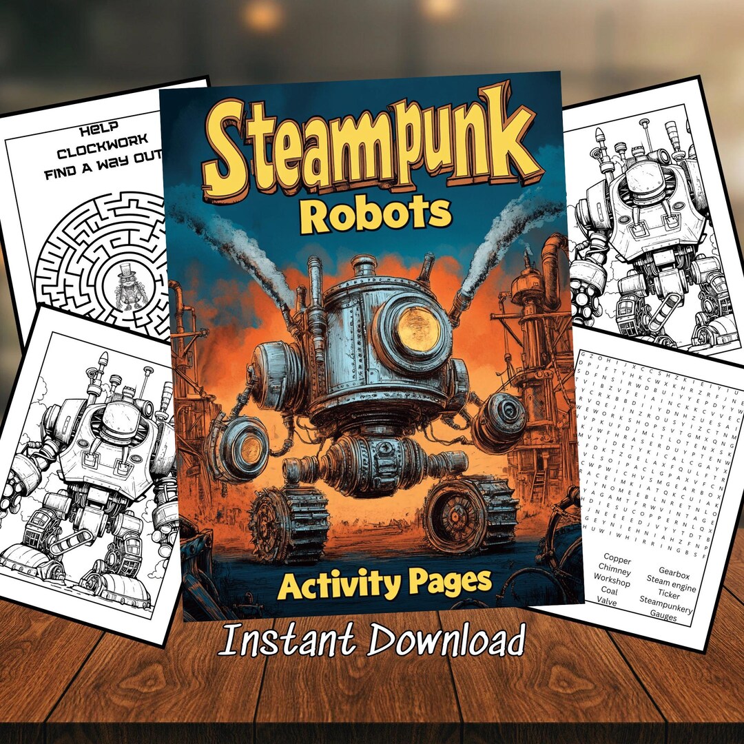 Steampunk Robot Activity Pages | Brain Teaser Puzzle Games | Word ...