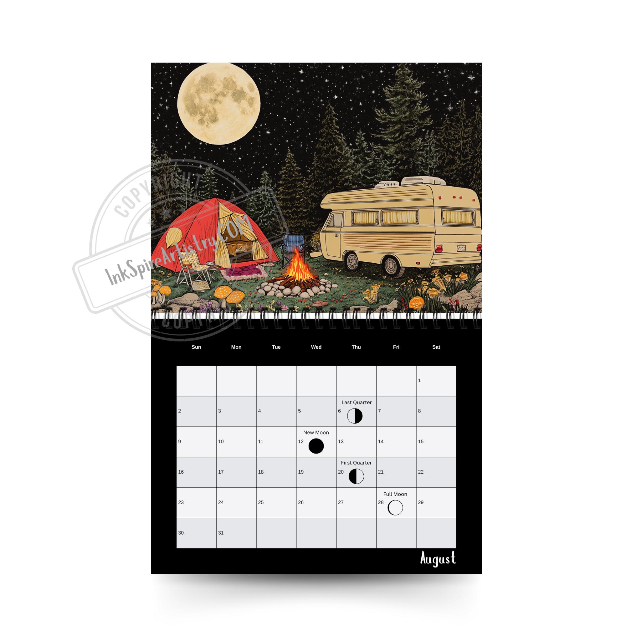 2026 Wall Calendar | A Camping Themed Monthly Calendar With Moon Phases ...