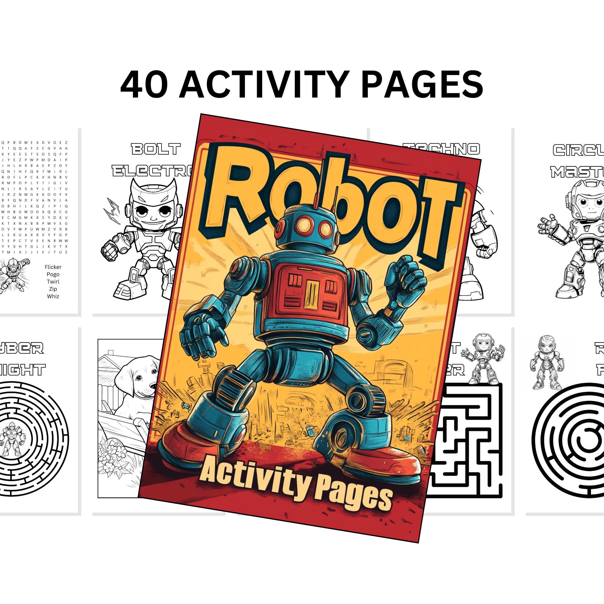 Kids Robot Activity Pages: 40 Bold Coloring Pages, Word Search & Maze ...