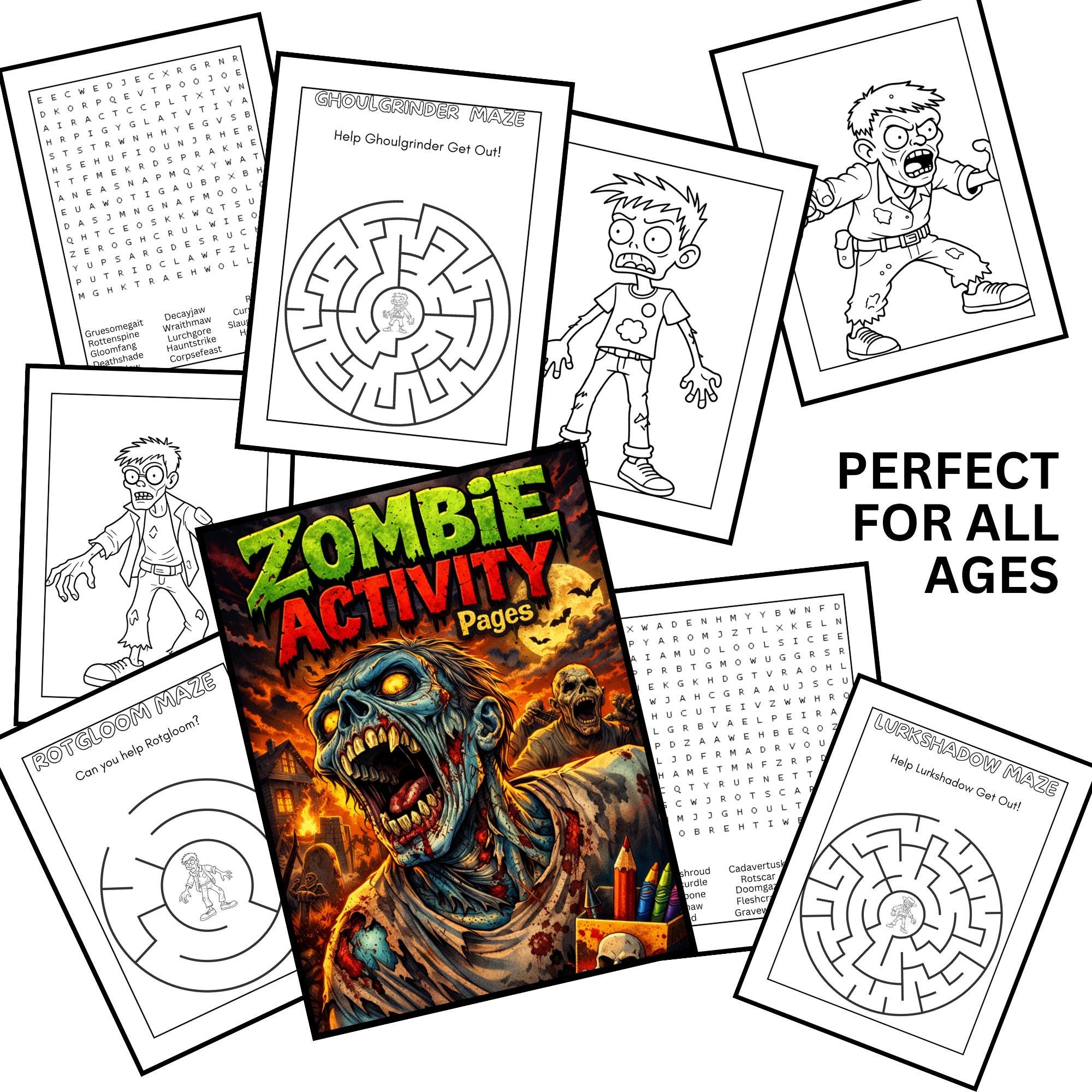Zombie Themed Activity Pages- Word Search, Maze's and Coloring Pages - Etsy