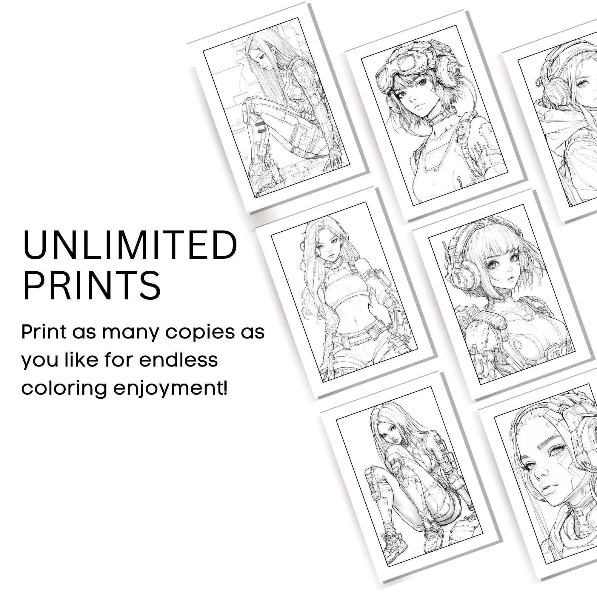 Cyberpunk Girls Coloring Pages: 50 Printable Designs (digital Download ...