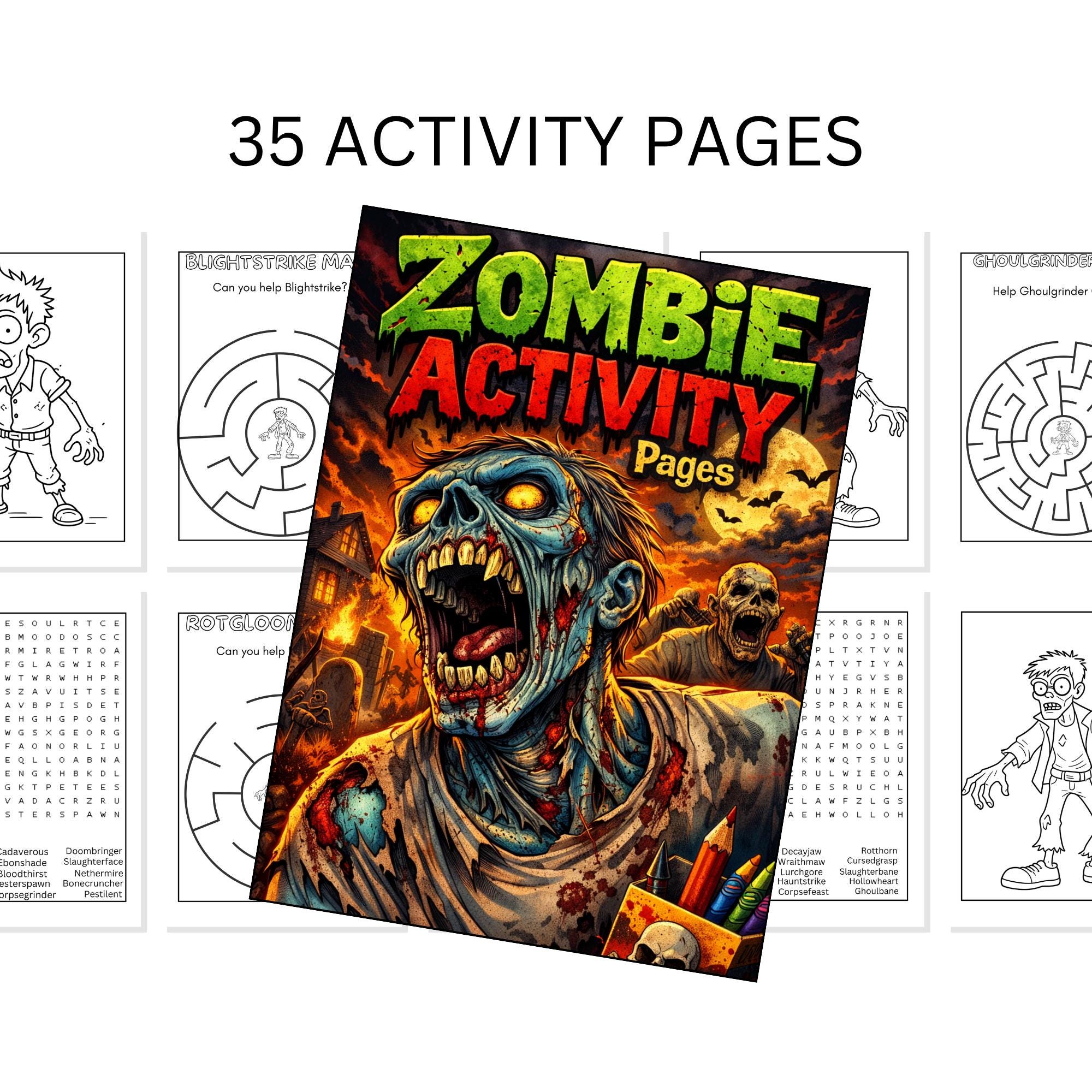 Zombie Themed Activity Pages- Word Search, Maze's and Coloring Pages - Etsy