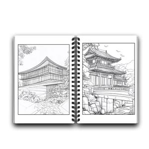 Japanese Architecture Coloring Book: Adult Asian House Designs - Etsy