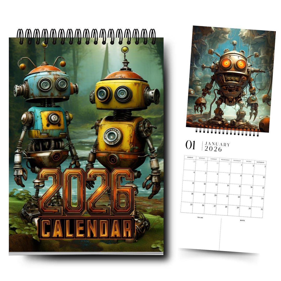 2026 Robot Calendar: 12-month Wall Planner, Quirky Novelty Gift - Etsy